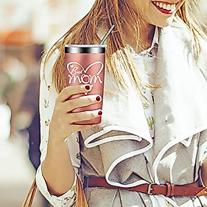AMIGOO Best Mom Ever - Stainless Steel Mug Tumbler with Lid and Straw, Insulated Travel Coffee Cup Mothers Birthday Gifts for Her Mom Women Ladies (20 oz, Rose Gold)