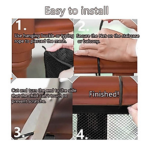 Banister Guard for Baby - 10ft L x 2.5ft H, Child Safety Net, Stair Railing Banister Proofing Mesh Net Balcony Netting for Pets & Kids