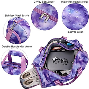 Gym Duffel Bag for Girls Weekender Overnight Bag with Wet Pocket Shoes Compartment Sports Dance Bag for Girls Teens Travel Duffle