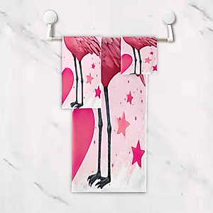 Flradish Pink Flamingos Lovers Towels 3 Pack Bath Towels for Bathroom Set Soft Cotton Highly Absorbent Lightweight & Quickdry Towel Set 1 Bath Towel,1 Hand Towel,1 Washclothe