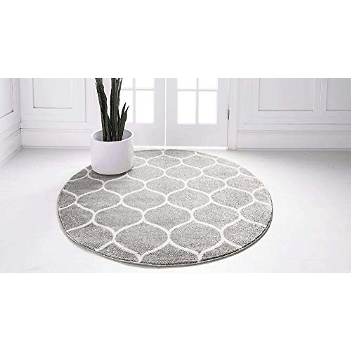 Unique Loom Trellis Frieze Collection Area Rug - Rounded (7' Round, Light Gray/ Ivory)