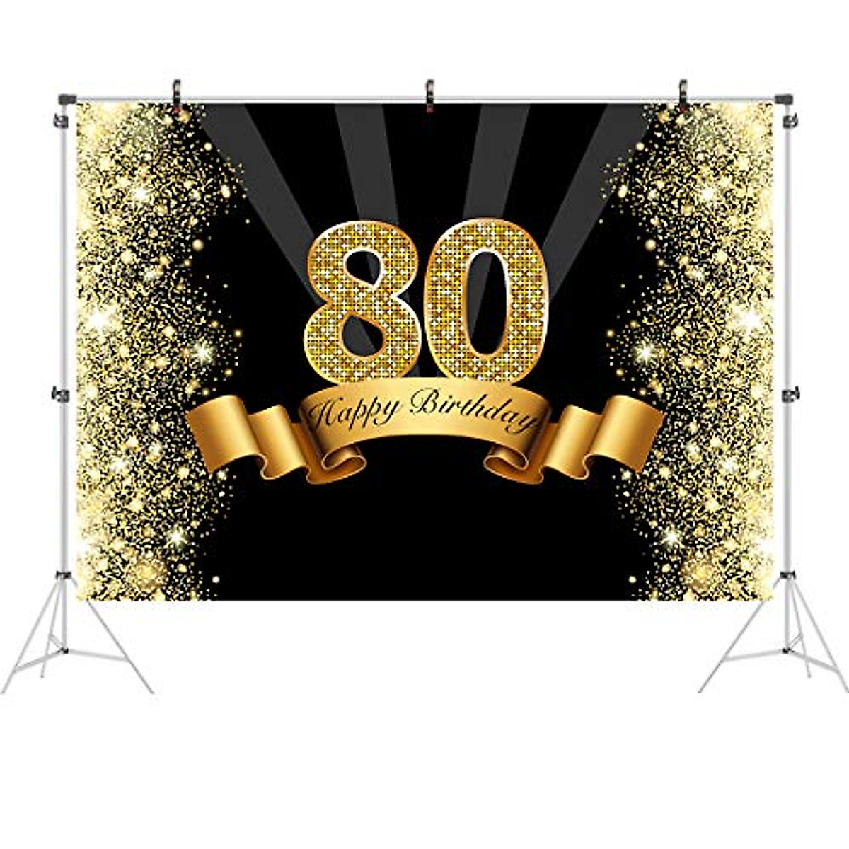 Happy 80th Birthday Backdrop Gold 80 Birthday Background 7x5ft Glitter 80th Birthday Backdrops for Party Photography 80 Years Old Decor Eighty Birthday Party Banner 80 Photo Booth Props