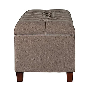 Homepop Home Decor | Tufted Ainsley Button Storage Ottoman Bench with Hinged Lid | Ottoman Bench with Storage for Living Room & Bedroom, Brown