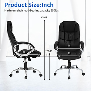 BLKMTY Office Chair Ergonomic Computer Chair PU Leather Chair High Back Desk Chair Adjustable Height Chair with Lumbar Support Executive Swivel Task Chair for Women, Black