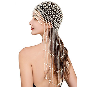 BABEYOND Vintage Bridal Forehead Headpiece Crystal Forehead Chain Roaring 20s Head Chain for Wedding 1920s Hair Accessory (Silver) (White)