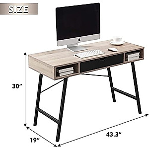 Bonzy Home Office Computer Desk with Drawer Student Writing Study Table 43 inches for Bedroom Dormitory Walnut Black