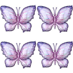 Purple Butterfly Balloons 4 Pieces 40inch Pink Purple Butterfly Foil Mylar Balloons for Butterfly Themed Party Wedding Birthday Baby Shower Party Decoration (Purple-4pcs)