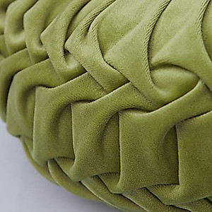 Cassiel Home Velvet Round Throw Pillow Green Summer Pleated Plush Pillow on Couch Pintuck Decorative Floor Cushion for Living Room Bedroom 14.5 inches
