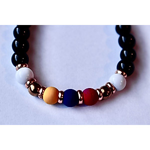 CharmsOfTheWorld Handmade Bracelet from Medellin - Colombia Flag Colors - Cat's eye gemstone and steel beads - Sliding Knot