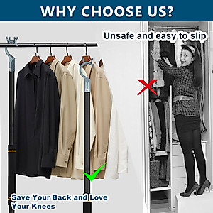 Greeily High Reach Garment Hook, 31" to 61" Clothing Hook Pole for Hanging Clothes Closet Bird Feeder Flowerpot Plants and Christmas Light Adjustment Sturdy with Sponge Handle (Dark Green Head)