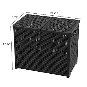 Udotry Plastic Folding 2 Compartments Laundry Hamper, Collapsible 2 Sections Laundry Basket with Lid, Black