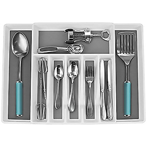 Sorbus Flatware Drawer Organizer, Expandable Cutlery Drawer Trays for Silverware, Serving Utensils, Multi-Purpose Storage for Kitchen, Office, Bathroom Supplies (Cutlery Drawer Organizer - White)