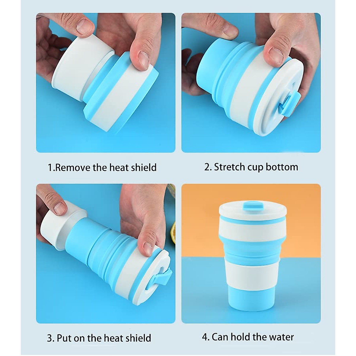 Collapsible Coffee Cups for Travel, Portable Foldable Travel Coffee Mug Silicone Collapsible Travel Cup 350ml Foldable Travel Mug with Lids Reusable Portable Bottle for Camping, Blue