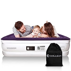 CHILLSUN Queen Air Mattress with Built-in Pump - Best Inflatable Airbed Luxury Double High Inflatable Bed Blow Up Bed for Home Portable Camping Travel, 80x60x18in, 650lb MAX