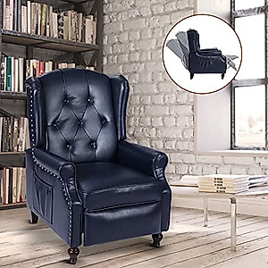 VUYUYU Wingback Recliner Chair, Push Back Arm Chair with Heat and Massage, PU Leather Single Sofa for Home, Living Room, Office, Bedroom(Navy Blue)