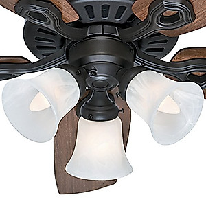 Hunter Fan 42 inch Traditional Snow White Ceiling Fan with Three-Light Fitter and Swirled Marble Glass, 5 Blade (Renewed) (New Bronze)
