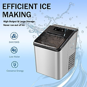 HAILANG Nugget Ice Maker Countertop, Pebble Ice Machine with Chewable Pellet Ice, 34Lbs/24H, Self-Cleaning, Portable Sonic Ice Maker Ready in 6 Mins, for Home/Kitchen/Office(Stainless Steels)
