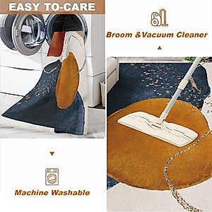 Mid Century Terracotta Geometric Area Rug, Burnt Orange Navy Block Gold Line Non Slip Carpet, Low Pile Easy Machine Washable Rug for Sofa Table Under Living Room Bedroom Decor Mat - 3 ft x 4 ft