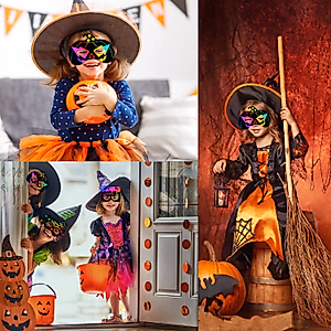 Magic Masks, 8PCS Rainbow Scratch Paper Halloween Masks DIY Art Craft Kit Ghost Skeleton Cat Witch Pumpkin Bat Spider Mask Decorations for Kids Birthday Party Halloween Cosplay Creative Gift