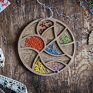 Lonjew Wooden Bead Tray Organizer, Beads Craft Organization, Beadwork Holder Container, Needle Magnet Keeper, Storage Boxes, Transparent Clear Tray, Beading Supply, Beading Solutions