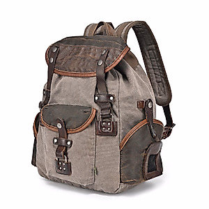 TSD The Same Direction Tapa Canvas Backpack | Vintage Backpack | Large Canvas Backpack with Genuine Leather Accents | For Laptop - Retro Backpack (Grey)