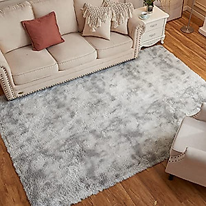 Arbosofe Fluffy Soft Area Rugs for Bedroom Living Room, Tie Dyed Light Grey Shaggy Rugs 8 x 10 Feet, Carpet for Kids Room, Throw Rug for Nursery Room, Fuzzy Plush Rug for Dorm, Cute Room Decor