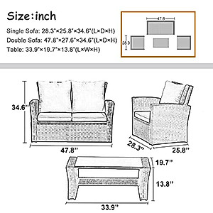 4 Pieces Outdoor Sectional Furniture Chair Set Patio Furniture Sets Sectional Sofa Rattan Chair Wicker Set ZLYCFCDUS