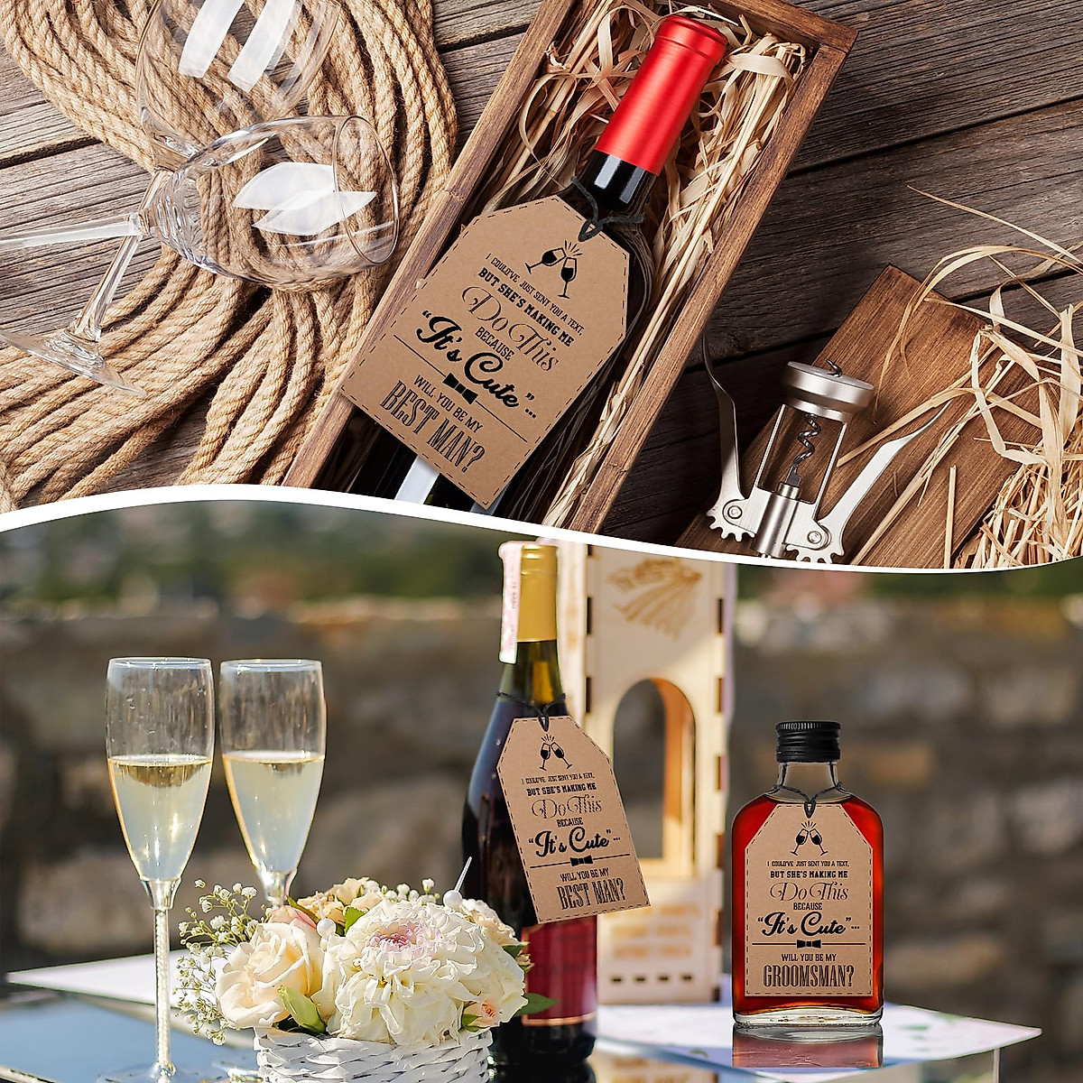 Feifeiya 10 Pcs Groomsman Proposal Card Label Set Groomsman Gift and Bridesmaid Gift Groomsman Proposal Box Hang tag Bottle Label for Wedding Supplies