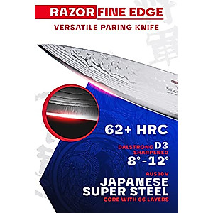 Dalstrong Paring Knife - 3.5 inch - Shogun Series ELITE - Damascus - AUS-10V Japanese Super Steel Kitchen Knife - Vacuum Treated - Vegetable, Fruit Knife - Razor Sharp Cooking Chef's Knife - w/Sheath