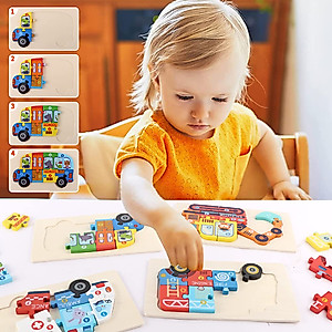 Toddler Puzzles,Wooden Puzzle for Toddlers, 3 Sets of Animals Puzzles Dinosaur Crocodile Worm,Colorful Wood Numbered Puzzles Baby Infant Kid Preschool Learning Educational Toys