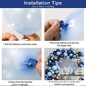 KIZZHISI 133PCS Navy Blue Balloon Garland Arch Kit, Metallic Blue and Macaron Blue Balloons, Gold Confetti and Metallic Gold Balloons Arch for Birthday Party Decorations, Wedding, Bridal Shower