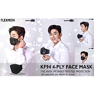 [10pcs] Happy Life SKY KF94 Face Mask, Black Color, Unisex Adult SIZE, Premium Individual Pack 4-Layer, Disposable KF94 Mask, Men, Women, Made in Korea.
