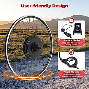 DCEHKR E-Bike Conversion Kits 48V Electric Bike Rear Hub Conversion Kit with Brushless and Gearless Motor 1000W Electric Bicycle Conversion Kits Suitable for 28-inch, 29-inch Rear Wheel Ebike