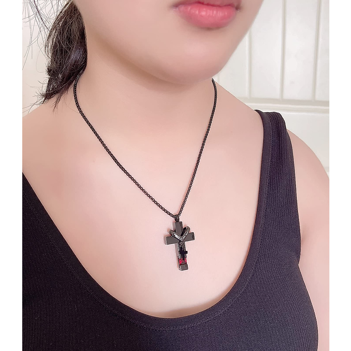 YOUFENG January Birthstones Urn Necklaces for Ashes Cross Cremation Pendant Urns for Human Ashes Memorial Keepsake Locket Jewelry