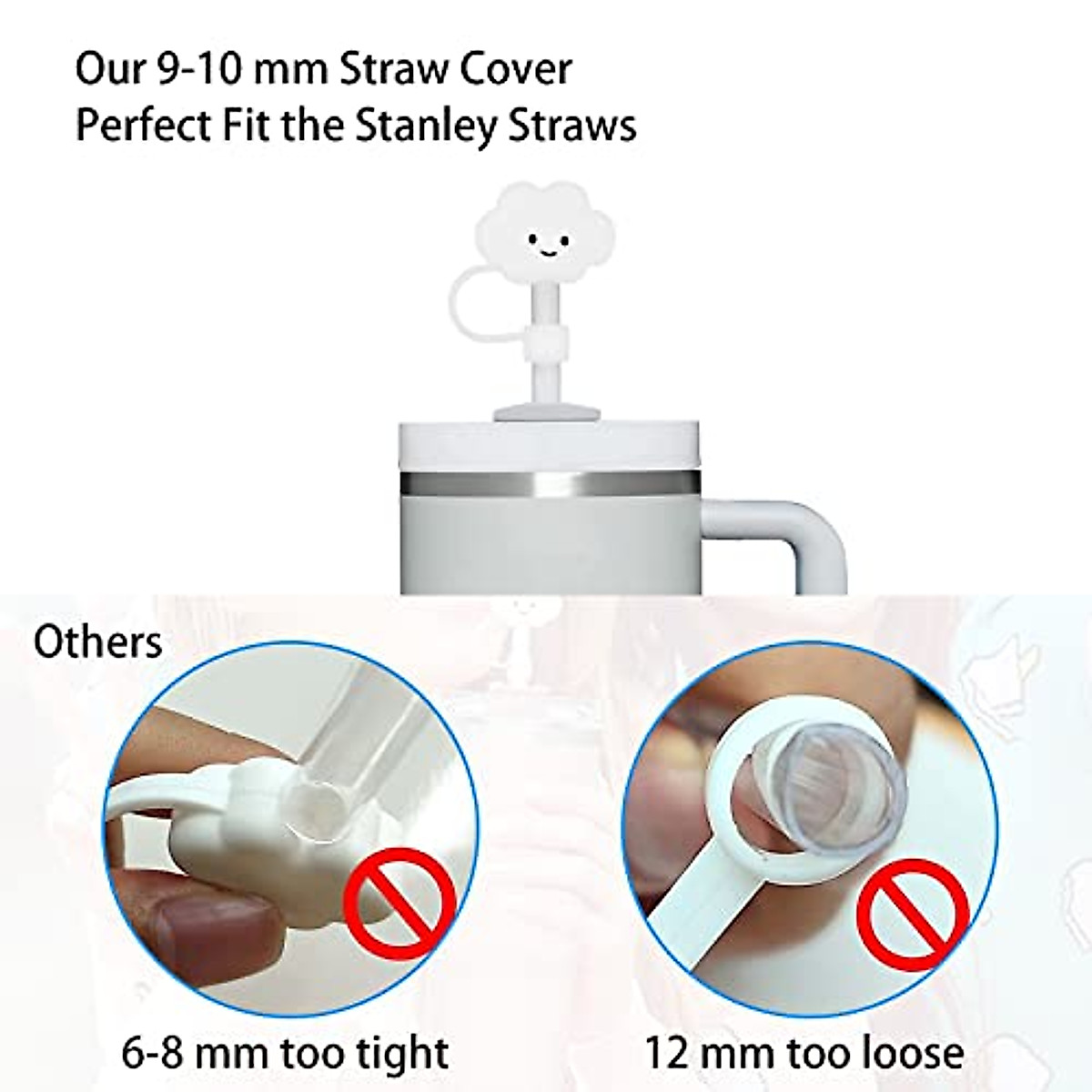 Silicone Spill Proof Stopper Set of 3 for Stanley Quencher H2.0 Flowstate Tumbler 40oz 30oz, 2 Pcs Could Straw Cover Cap + 2 Pcs Square Spill Stopper + 2 Pcs Round Leak Stopper