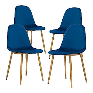 CangLong Dining Kitchen Velvet Cushion Seat, Upholstered Back and Metal Legs, Modern Mid Century Living Room Side Chairs, Set of 4, Blue