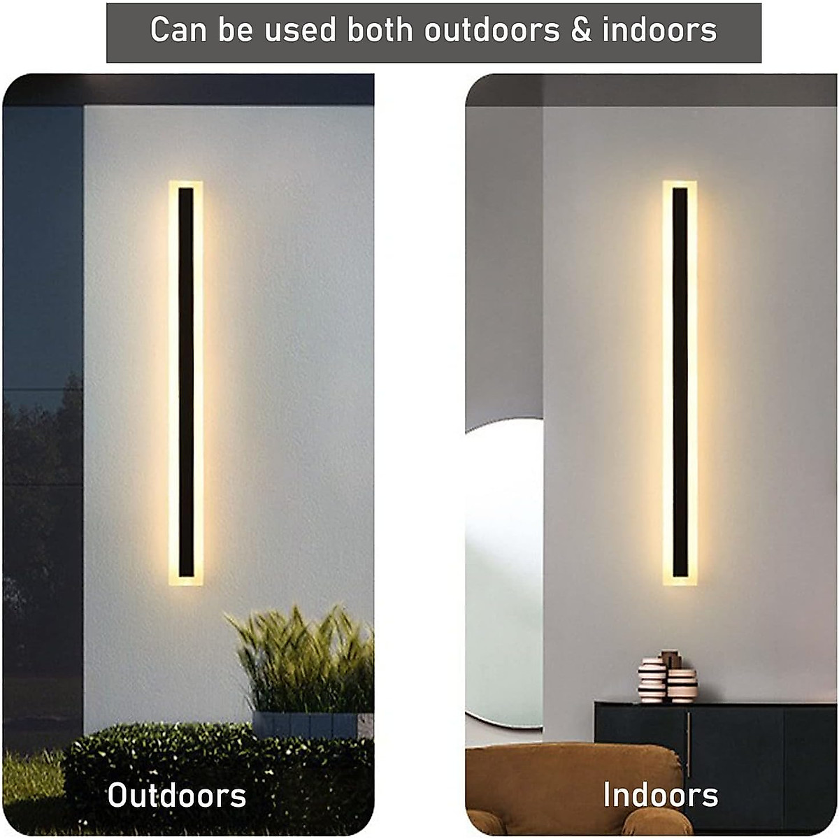 RGZZUP 2Pack 71INCN Long Outdoor Modern LED Wall Light,55W Waterproof IP65 Warm White 110V led Wall Mount Lighting Fixture Rectangular Black Wall Lights Elegant Frosted White Acrylic Anti Rust