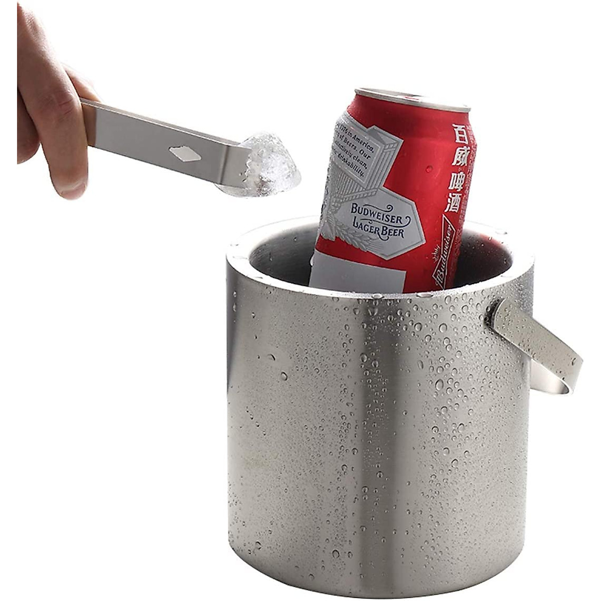 Aebor 3 Liter Double Wall Stainless Steel Insulated Ice Bucket With Lid and Ice Tongs Great for Party and Picnic