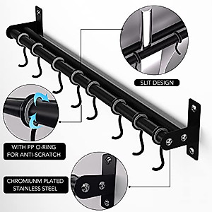 20 Inch Pot Rack Wall Mounted - Pot and Pan Hanger Kitchen Pan Lid Utensil Hanger Organizer Hanging Rail with 16 S Hooks Black 2-Pack