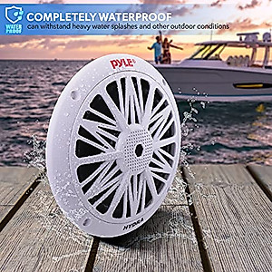 Pyle 6.5 Inch Dual Marine Speakers - 2 Way Waterproof and Weather Resistant Outdoor Audio Stereo Sound System with 200 Watt Power, Poly Carbon Cone and Butyl Rubber Surround - 1 Pair - PLMR62 (White)