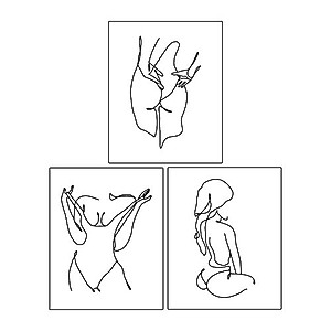 Line Art Prints Fashion Women Art Print Set of 3 Black and White Prints Stick Figure Printing Gift for Women Canvas Rose Prints Wall Pictures for Bedroom Home Decor No Frame 8X10 inches