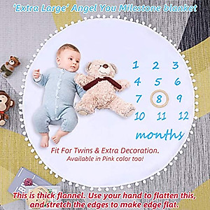 Baby Milestone Blanket for Baby Boy/Monthly Blanket (XL) with Wooden Ring. Personalized Thick Soft Round Blanket for Baby Boy/Newborn/Pregnancy Photography/Growth Tracking