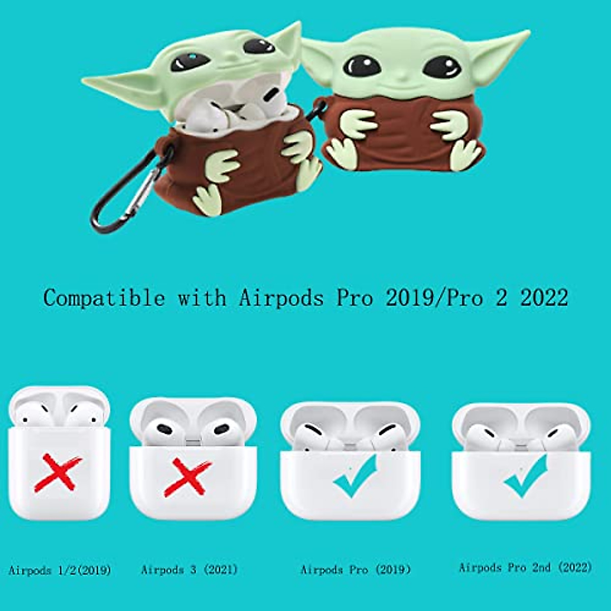 Wifantien 3D Yoda Case for AirPod Pro 2019/2022,3D Cute Cartoon Women Girls Kids Fashion Kawaii Yoda Baby Shape Keychain Soft Silicone Case for Airpods Pro/Airpods Pro 2nd Gen 2022 (Yoda Baby)