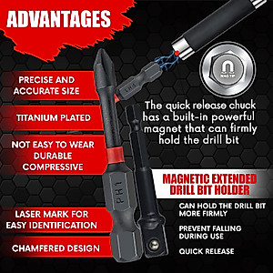 YIYITOOLS Screwdriver Bit Set 45 Piece, Impact Driver Bit Set for Drills and Drivers, Assorted Steel Drill Bits in Storage Case for Wood Metal Cement Drilling and Screwdriving,YY2020051