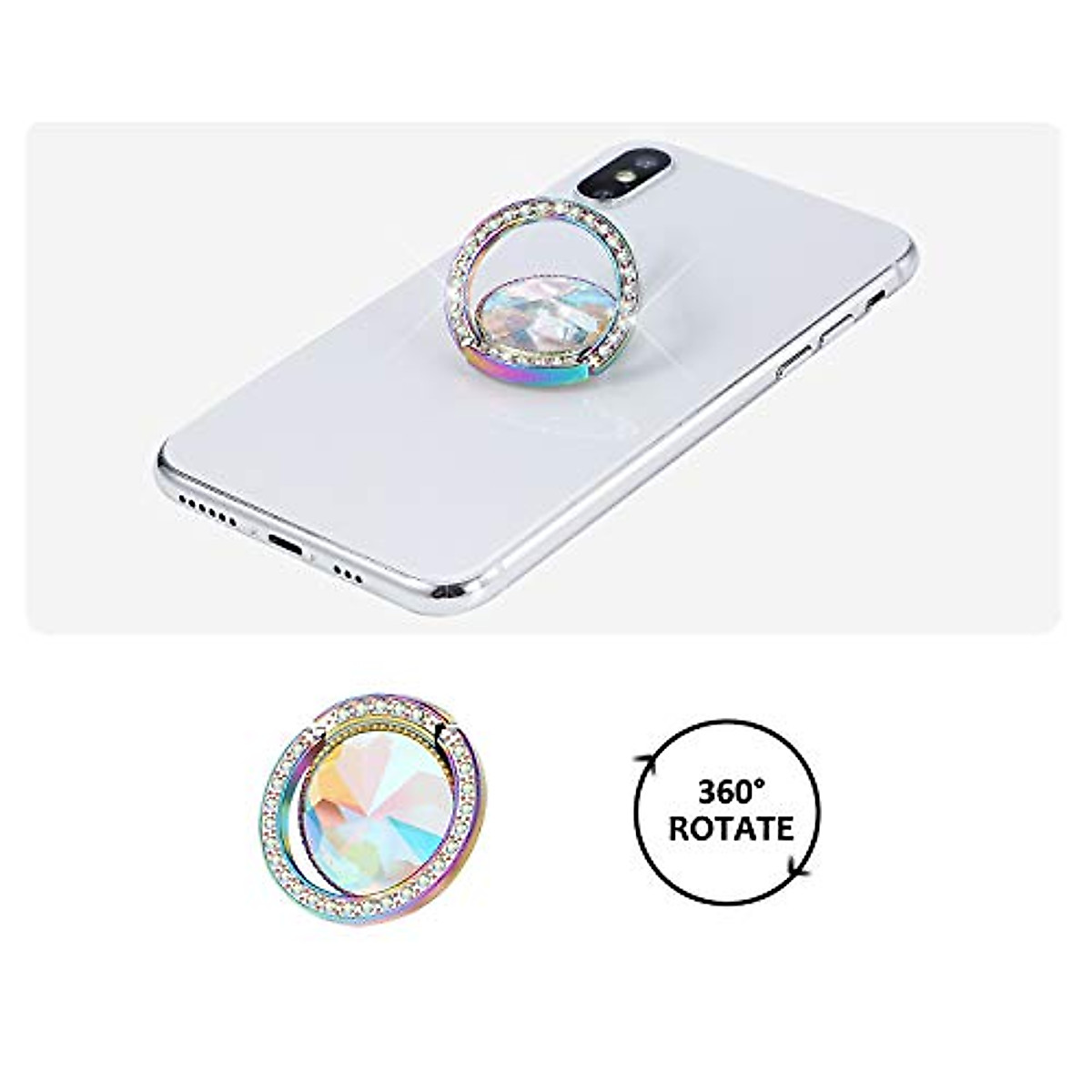 lenoup Iridescent Glitter Bling Bling Phone Ring Holder,Sparkle Phone Ring Artificial Diamond Stand,Rhinestone Cell Phone Finger Ring(Rainbow)