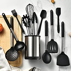 Keidason Kitchen Cooking Utensils Set, 12-piece Non-stick Silicone Kitchen Utensils Set Heat-resistant Stainless Steel Handle,BPA-Free, Kitchen Tool Set (Black)