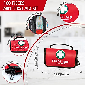 SuccorWare Small First Aid Kit - 100 Piece - Mini First Aid Kit for Home, Camping, Hiking, Backpacking, Travel, Vehicle, Outdoors - Emergency & Medical Supplies