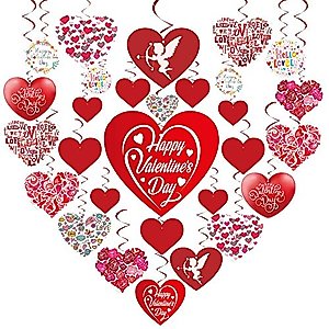 GOER Valentine's Day Party Decorations,30 Pcs Hanging Swirls with 1000 Pcs/0.35 oz Heart Confetti Valentine's Day Party Supplies