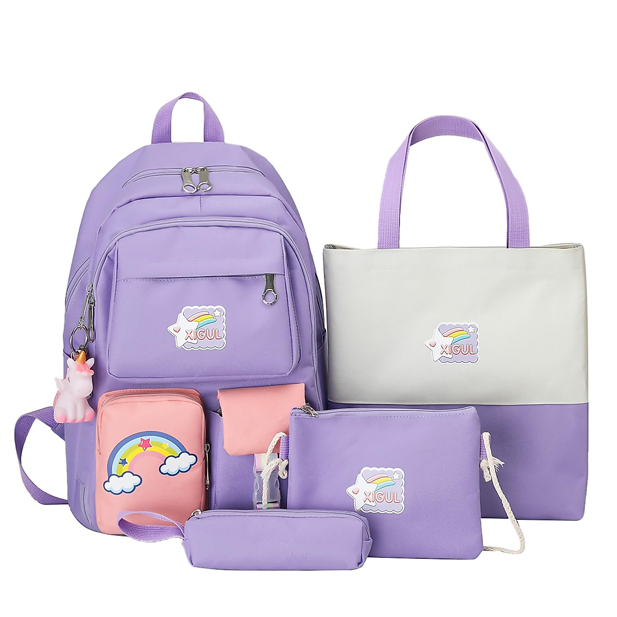 HAN YUAN Kawaii Backpack set 4Pcs Aesthetic School Bags cute backpack set for Girls Teen Back to School