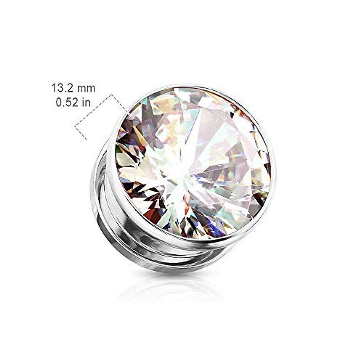 Pierced Owl Stainless Steel Bezel Set Clear Gem Screw Fit Plug Gauges, Sold As Pair (Silver Tone, 16mm (5/8"))